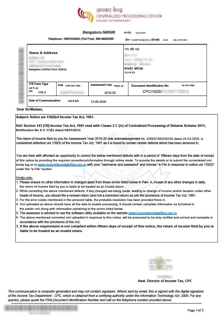 Section 139(9) Defective return notice - Learn by Quicko