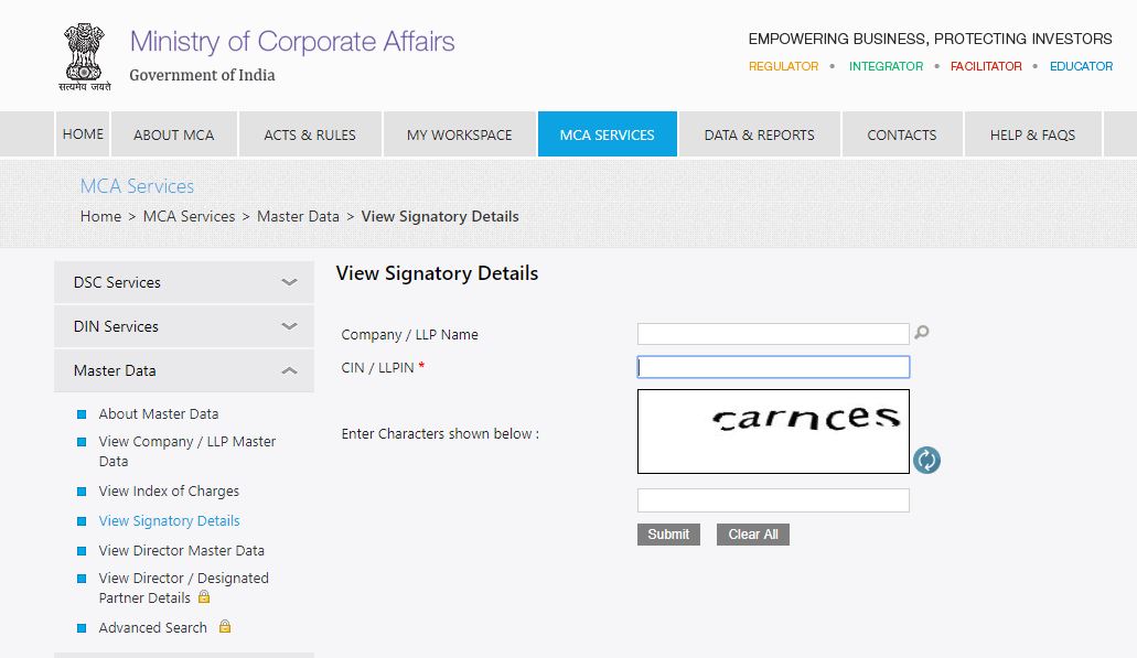 MCA Portal : View Signatory Details - Learn by Quicko