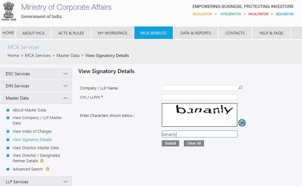 MCA Portal : View Signatory Details - Learn by Quicko