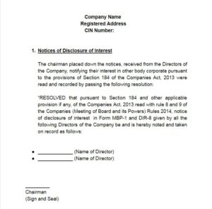 Meeting Minutes: Disclosure of Interest by Directors - Learn by Quicko