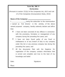 Form INC-9 : Declaration by Subscriber / First Director - Learn by Quicko