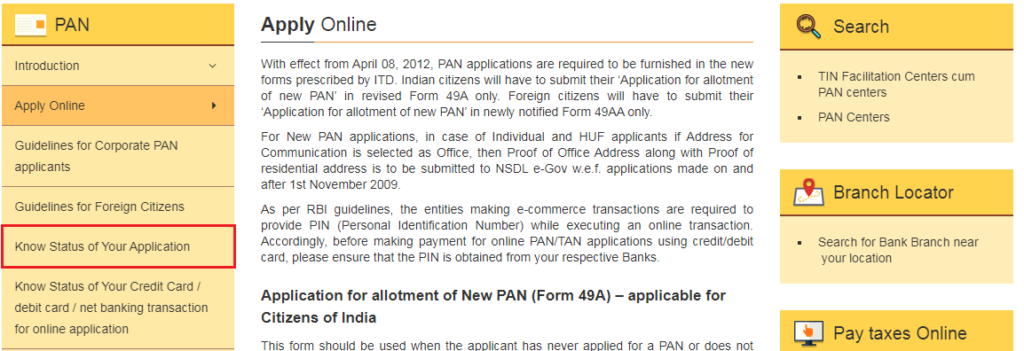Check PAN Card Application Status on NSDL - Learn by Quicko